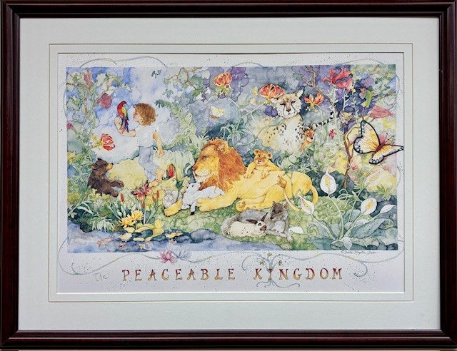 Debbie Kingston "Peaceable Kingdom" FRAMED Art Children Animals Lion ...