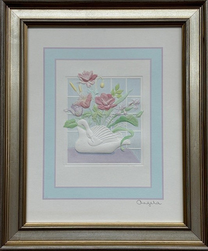 Angela "Swan Base" Hand Signed Framed Embossed Lithograph Art Swan ...