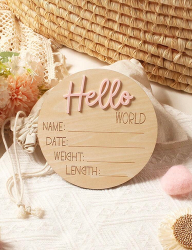 ‘HELLO WORLD’ PINK ANNOUNCEMENT SIGN | Daisy Bears