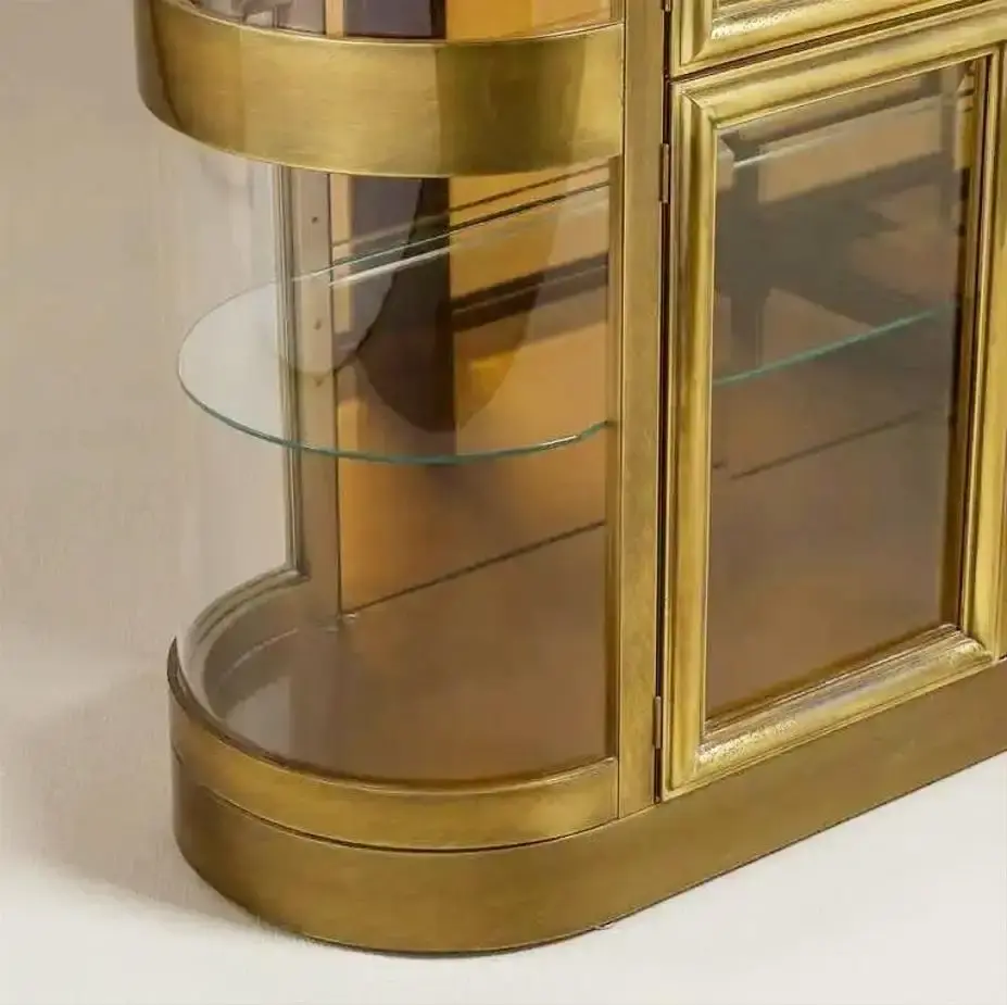 Grand Mastercraft Designed Three Part Brass Glass Vitrines or Curio Cabinets Design Vault