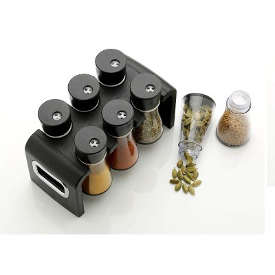 6 Jar Spice Rack Condiment Set Designer Masala Plastic Rack | RhyMak Store