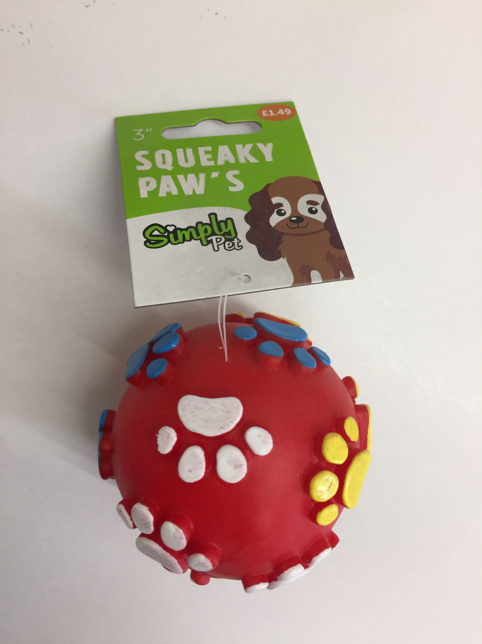 Squeaky Red with Paws Ball 3" | Topdogs