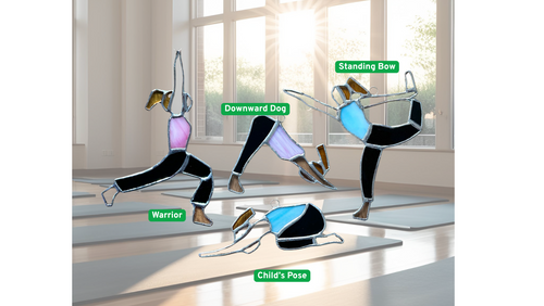 Pilates & Yoga poses in stained glass | Pipsiglass