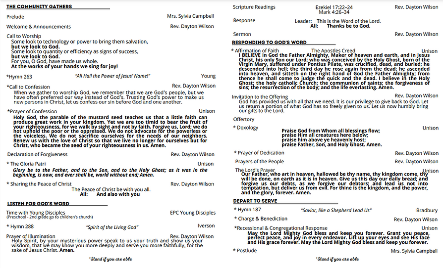 Elizabethtown Presbyterian Church | Sunday Church Service Bulletins