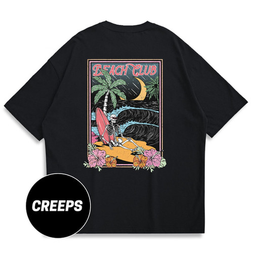 【Creeps Original】Beach Club with Skeleton Oversized Printed T-shirt ...