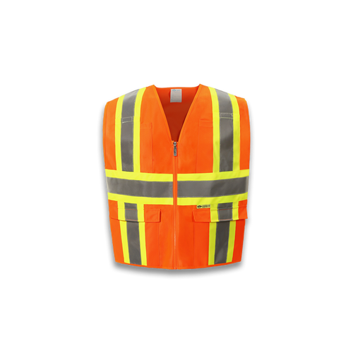7038C-2 High Visibility Contrast Vest, Class 2, Orange, Zipper Closure ...