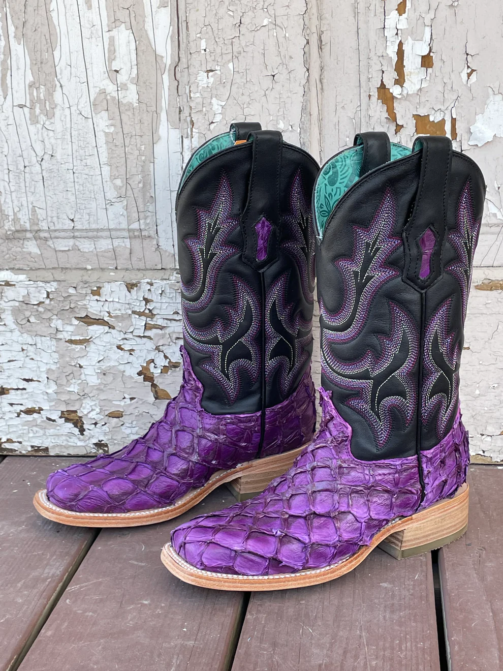 Corral Women's Violet & Black Pirarucu Arapaima Square Toe Cowgirl ...