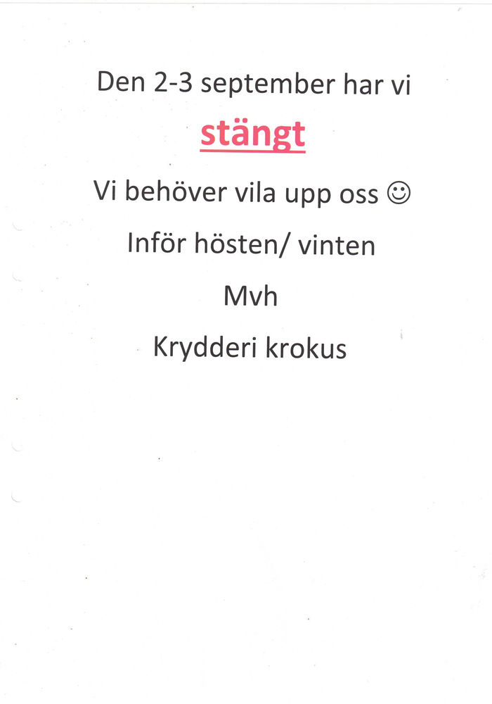 Den 2-3 september stängt