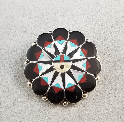 Zuni Sterling Silver and Multi Color Sunface Pin/Pendant by Delwin ...