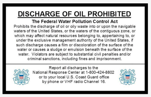 Discharge of Oil Prohibited Label | I2kdigital