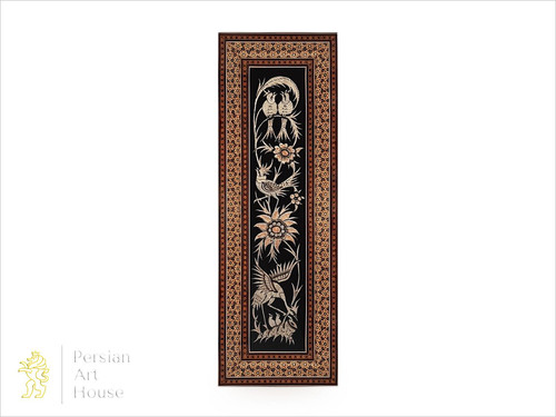 Panel Of Toreutics (Engraving) Bird And Flower With Khatam Kari Frame ...
