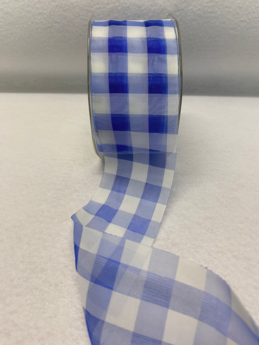 Gingham Blue Sheer Ribbon 45m Reel | MASONS