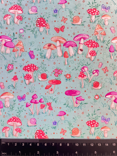 Toadstools Teal 100% Cotton Fabric | MASONS