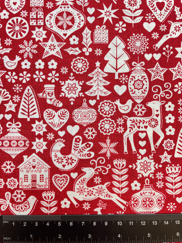 Scandi Icons Red Christmas 100% Cotton Fabric | MASONS