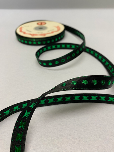 Black & Metallic Green 12mm Ribbon 33 metre Reel | MASONS