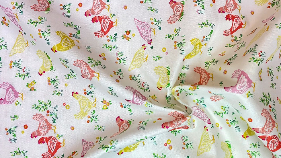 Hens & Chickens Hello Spring Makower uk 100% Cotton Fabric | MASONS