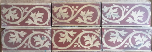 Six scrolling vine border tiles by Minton & Co | pugin-tiles