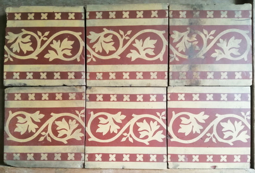 Six Minton scrolling vine border floor tiles | pugin-tiles