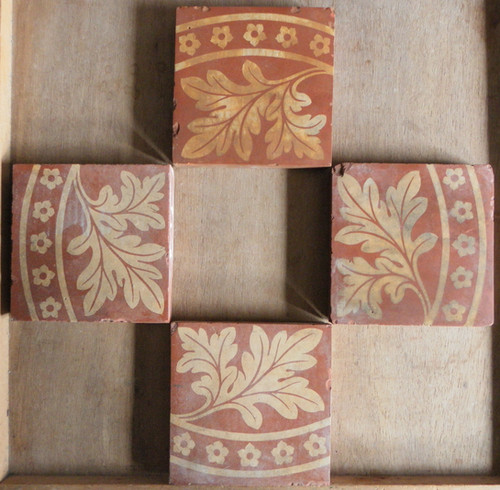 Set of 4 tiles - part panel - terracotta and buff | pugin-tiles