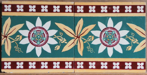 Pair of passion flower border tiles | pugin-tiles
