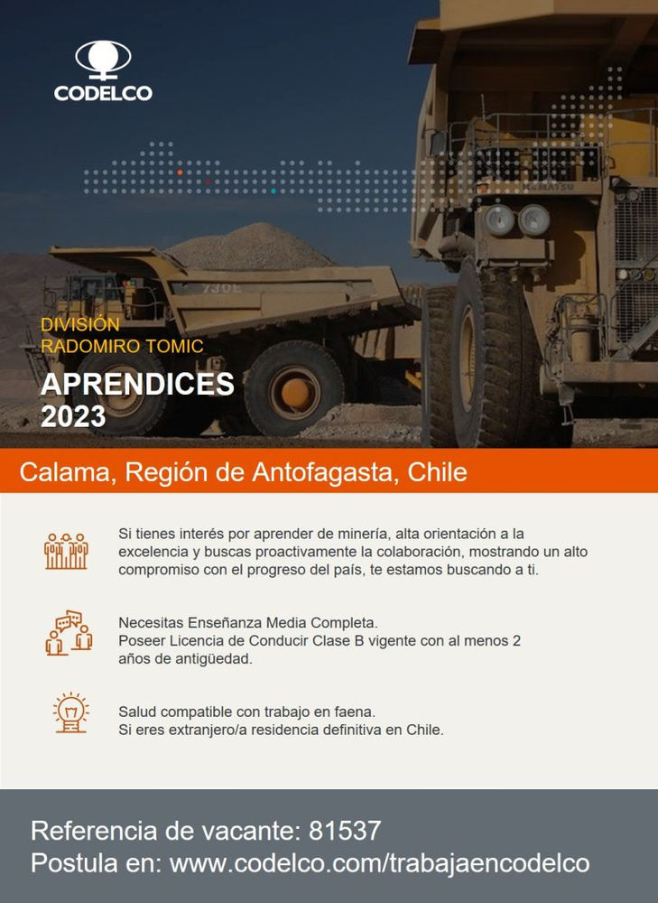 Programa de Aprendices 2023 - División Radomiro Tomic - Codelco | iMineros