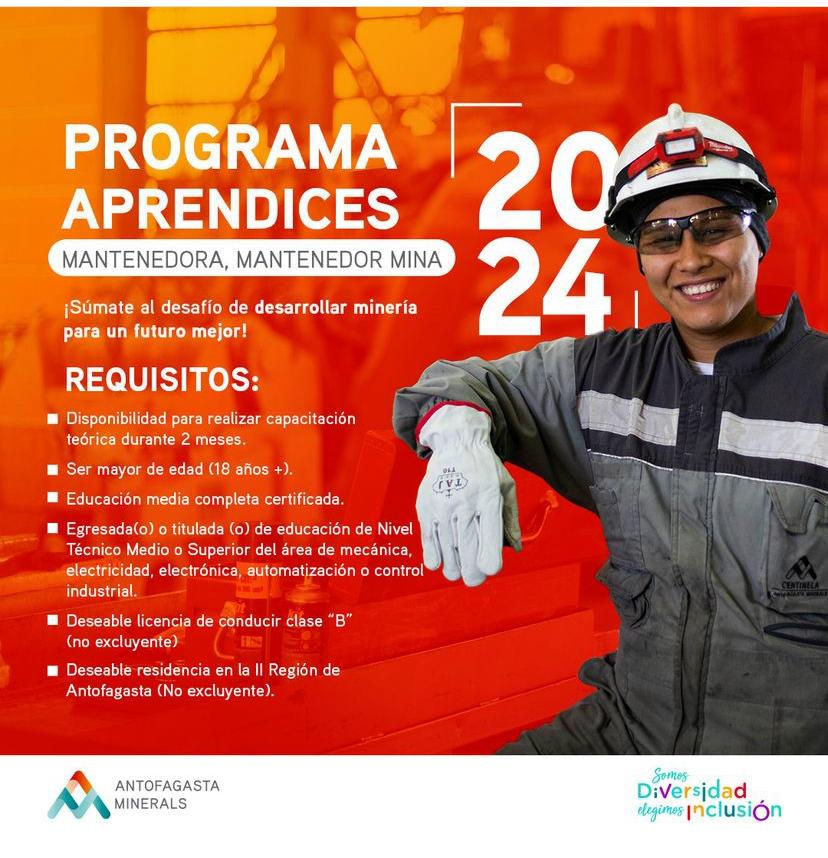 Programa de Aprendices Mantenedoras(es) Mina 2024 - Turno 7x7 - Compañía Minera Centinela | iMineros