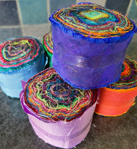 Sari Silk Ribbon Yarn Rolls - 100g Roll | Wonky Weaver