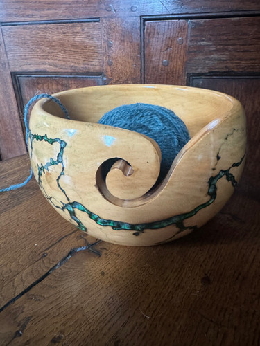 TimberKnit Tools - Haldu Wood Yarn Bowl with green resin | Wonky Weaver