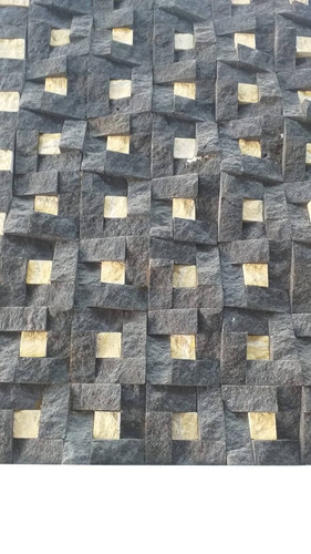 Light Yellow & Black Basalt Split Face Tiles | Citadel Stone Ltd