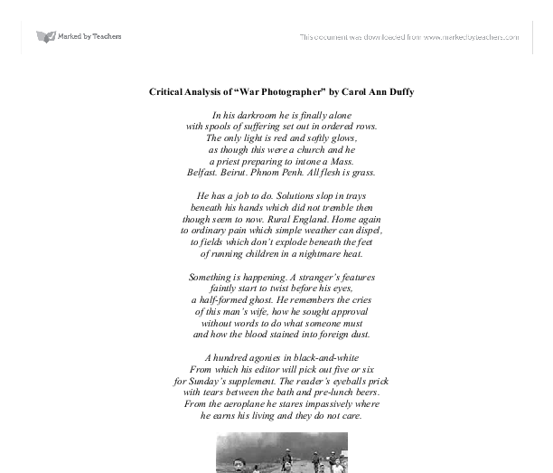 Poem Analysis; War Photographer by Carol Ann Duffy
