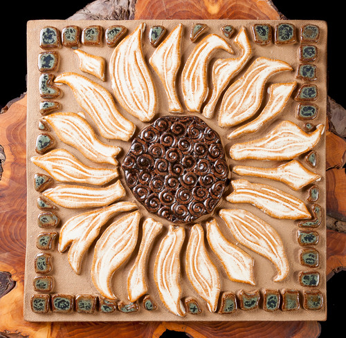 Spirals Sunflower Plaque | blackcatpottery