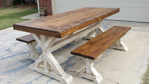 Rustic Farmhouse Table W/Benches | farmhousefurniture