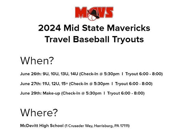 Travel Baseball Team | Mid-state Mavericks | Pennsylvania