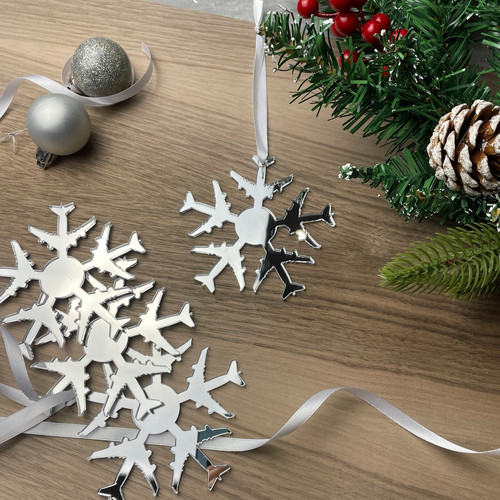 Luxury Airplane Silver Mirror Snowflakes - Set of 4 | Recreate HQ