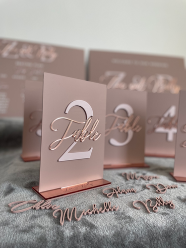Dusky Pink Premium 3D Table Numbers /Names | Recreate HQ