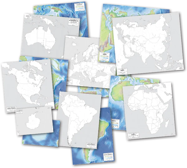 Continents Map Set Large Set of 7 | TEW