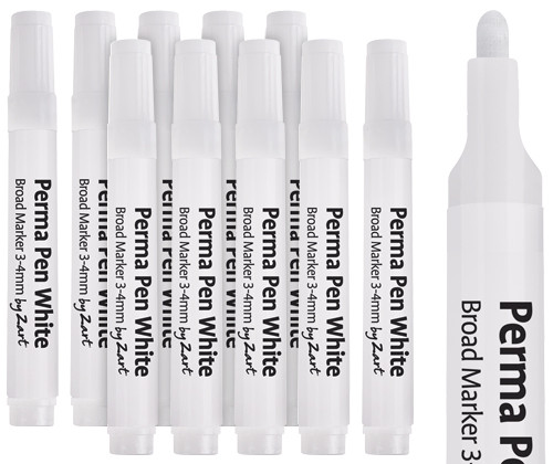 White Perma Pen BROAD - Pack of 10 | TEW