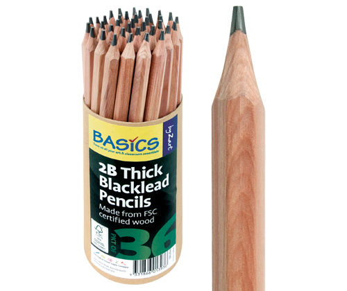 Pencils Blacklead Thick 2B Pack of 36 | TEW