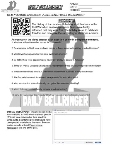 Juneteenth History Worksheet | Mysite