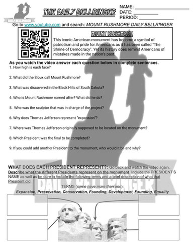 Mount Rushmore Worksheet | Mysite