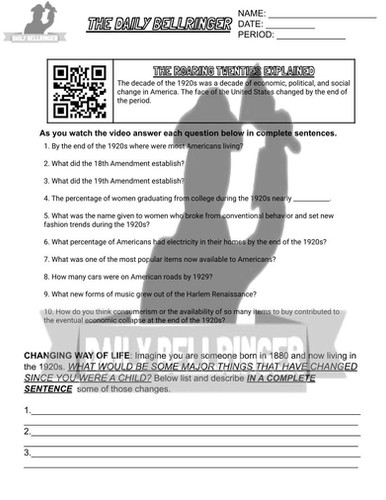 The Roaring Twenties Worksheet | Mysite