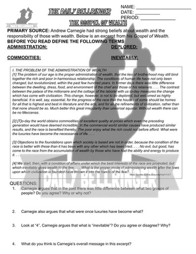 Andrew Carnegie Worksheet | Mysite