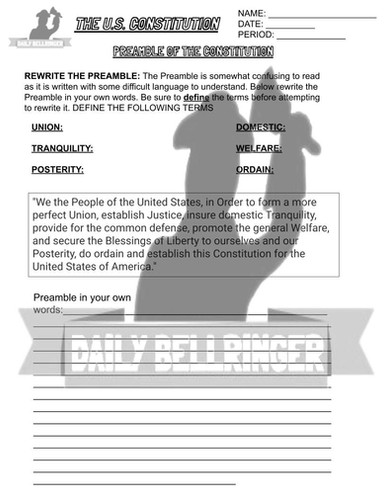 Preamble of the Constitution Worksheet | Mysite