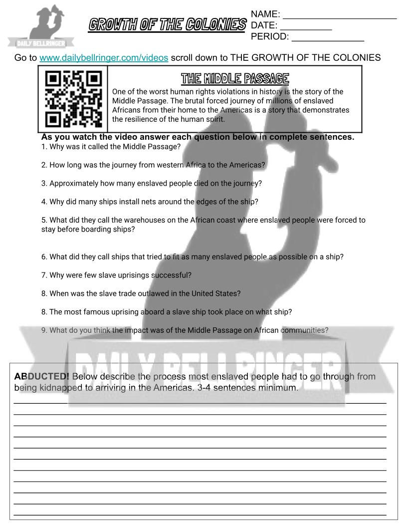 The Middle Passage Worksheet | Mysite