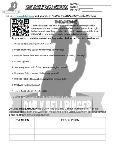 Thomas Edison Worksheet | Mysite