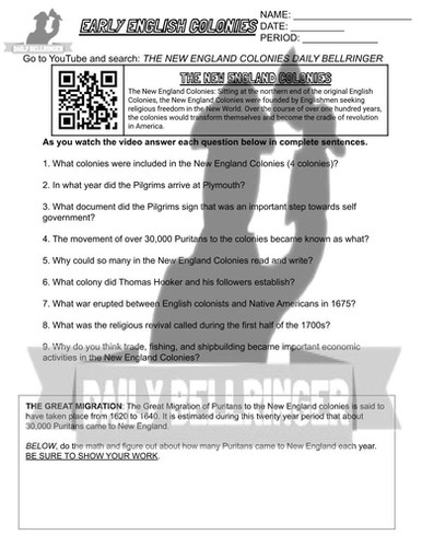 The New England Colonies Worksheet | Mysite