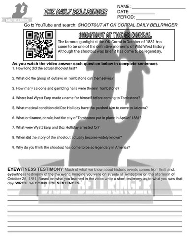Shootout at the OK Corral Worksheet | Mysite