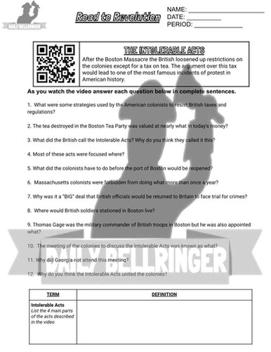 Intolerable Acts Worksheet | Mysite