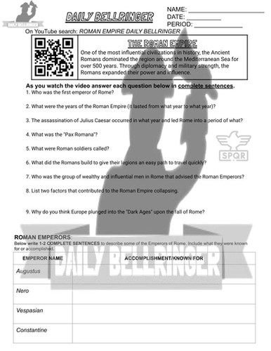 Roman Empire Worksheet | Mysite