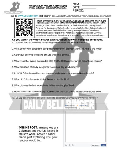 Columbus Day & Indigenous Peoples' Day Worksheet | Mysite